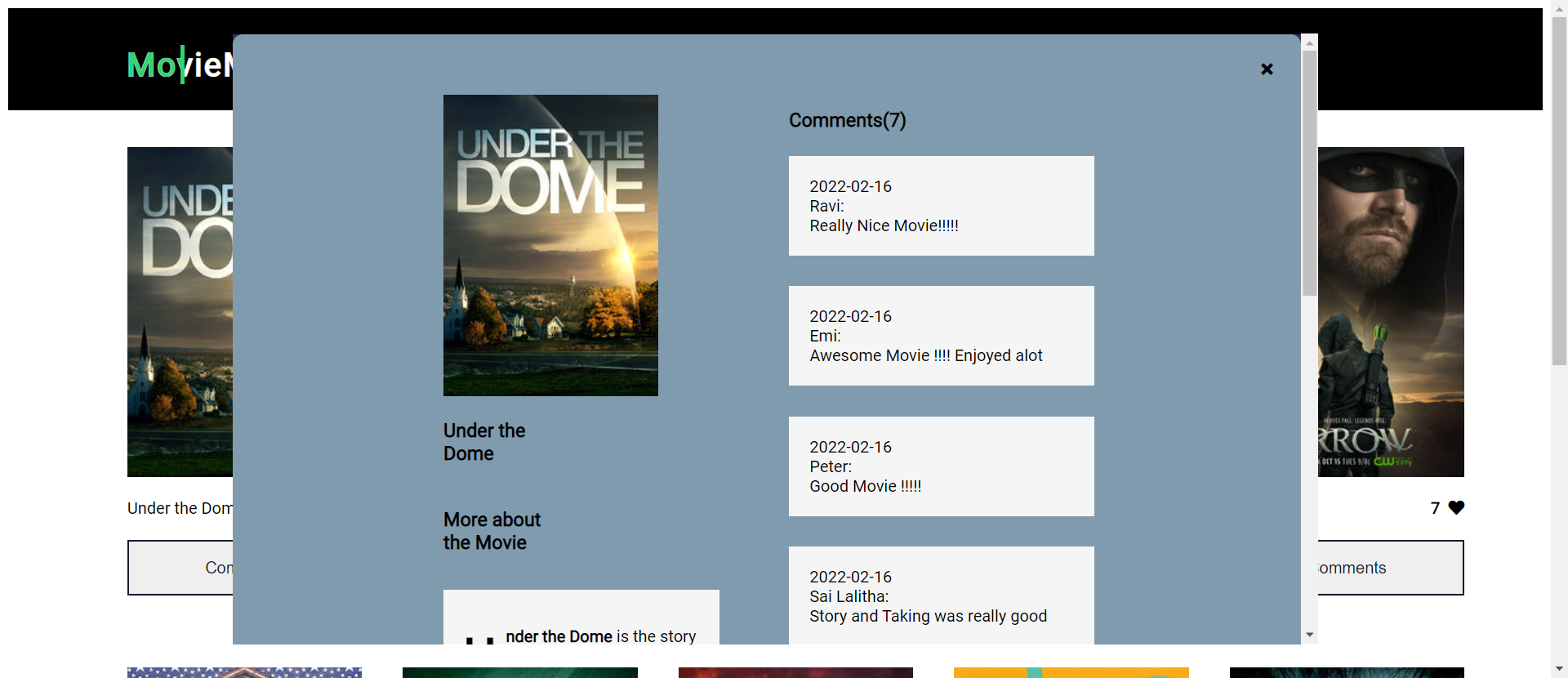 MovieMazeapi_CapStone | This Webapp The Cinema of Movies displays a list of shows. The user is ...